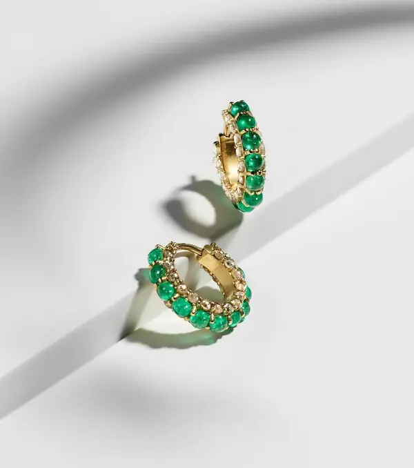 Ileana Makri 18kt Gold Hoop Earrings With Emeralds And Diamonds - Metallic
