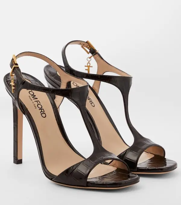 TOM FORD Angelina Croc-effect Leather Sandals - Brown