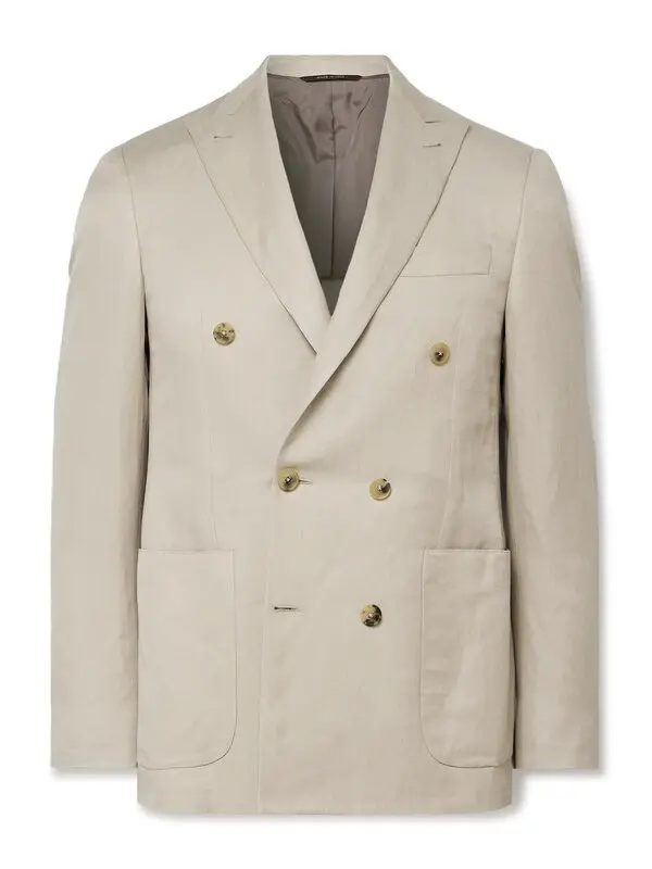 Canali Kei Slim-fit Double-breasted Linen And Silk-blend Suit Jacket - Neutrals