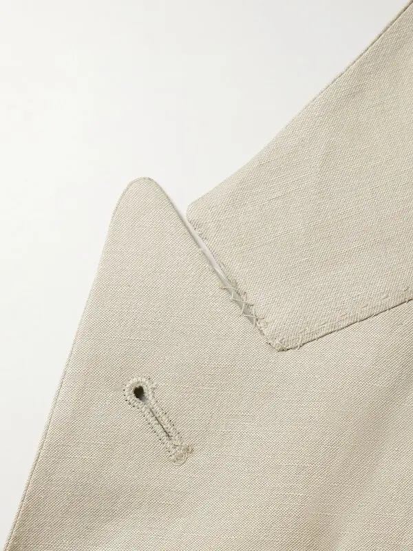 Canali Kei Slim-fit Double-breasted Linen And Silk-blend Suit Jacket - Neutrals