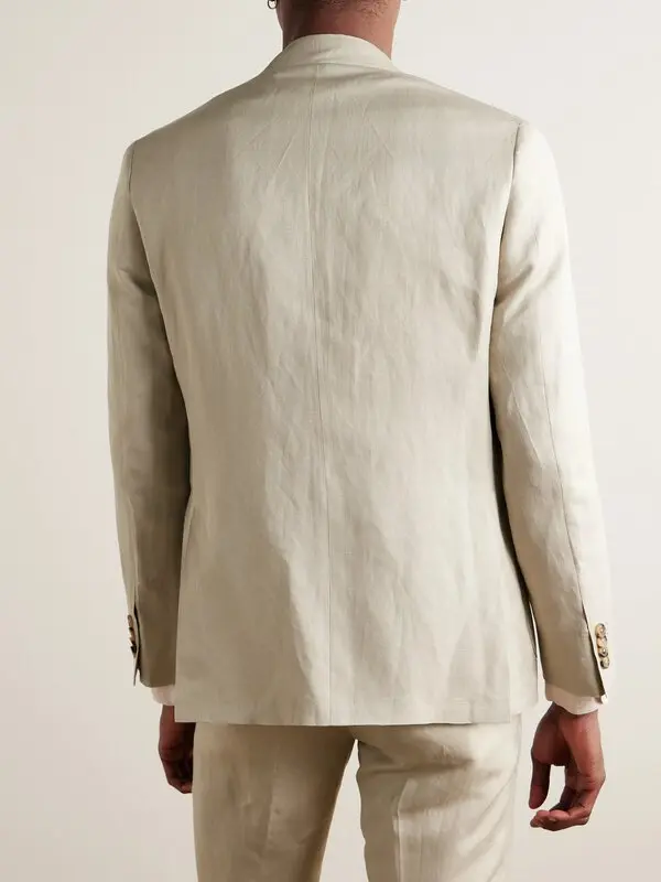Canali Kei Slim-fit Double-breasted Linen And Silk-blend Suit Jacket - Neutrals