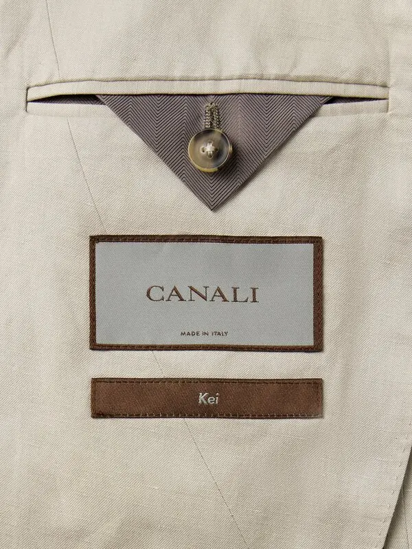 Canali Kei Slim-fit Double-breasted Linen And Silk-blend Suit Jacket - Neutrals