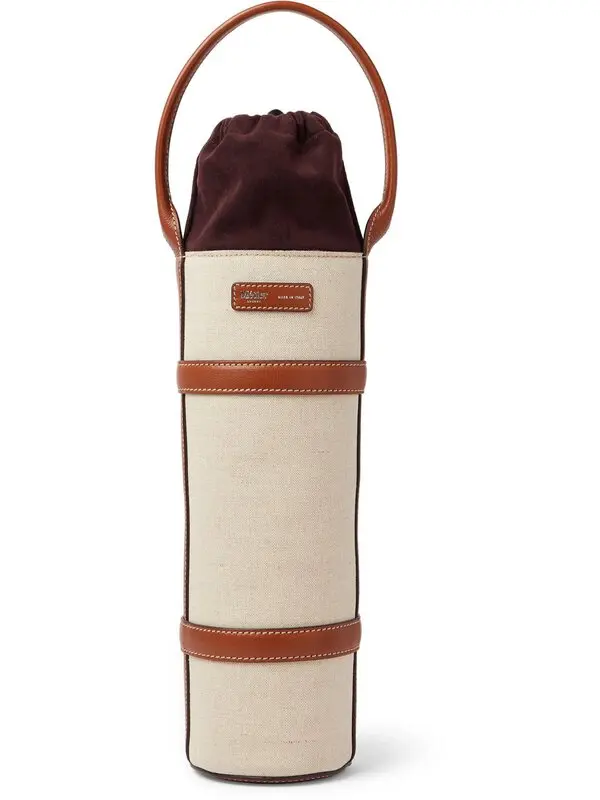 METIER Leather-trimmed Linen Wine Holder