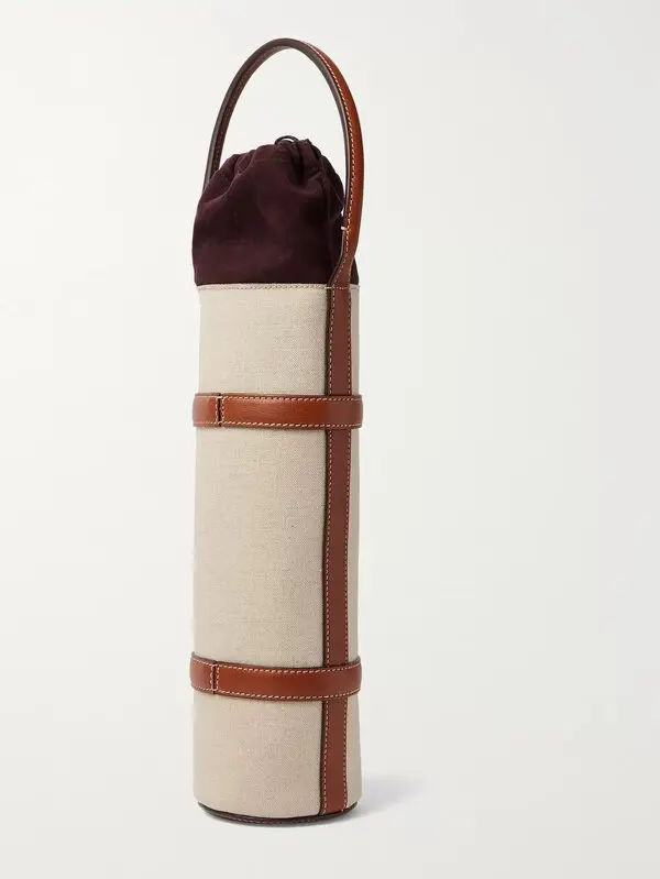 METIER Leather-trimmed Linen Wine Holder