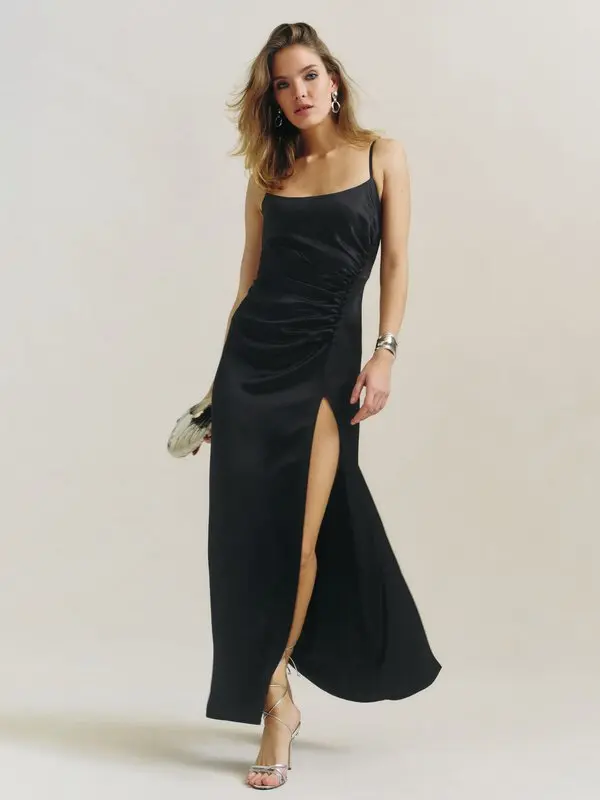 REFORMATION Paisley Satin Dress - Black