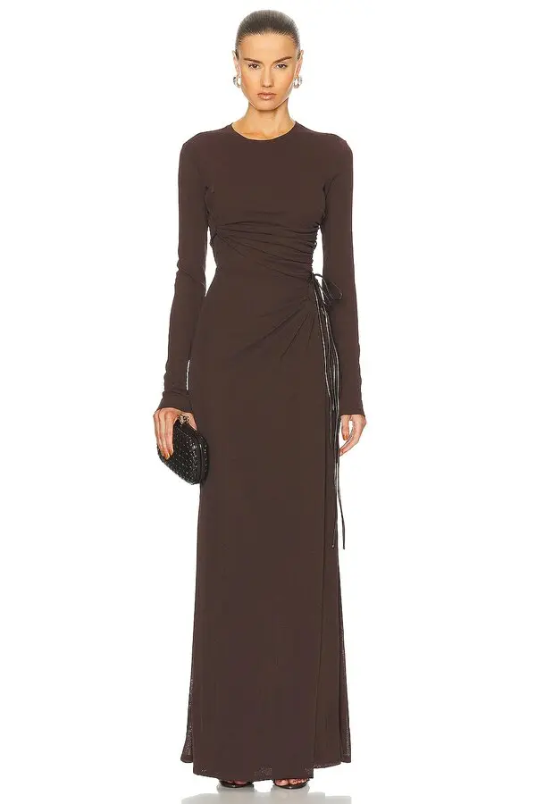 nanushka brown dress Nanushka Draped Tie-belt Dress