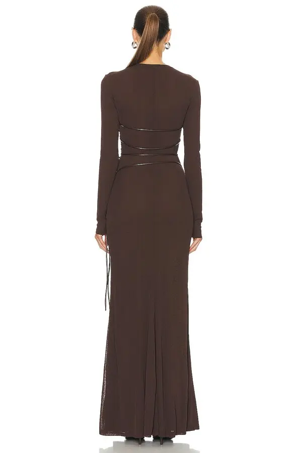 nanushka brown dress Nanushka Brown Marghe Long Sleeve Maxi Dress