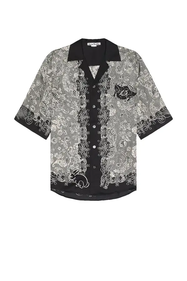 Acne Studios Short Sleeve Print Shirt In Black