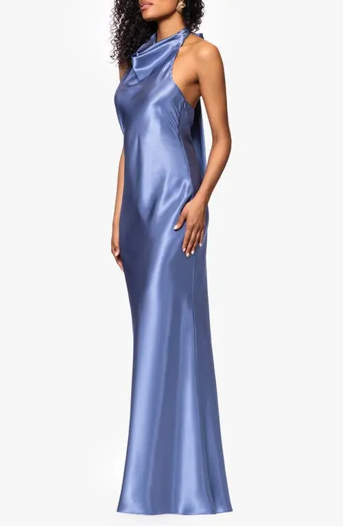 Betsy & Adam Halter Charmeuse Gown - Blue