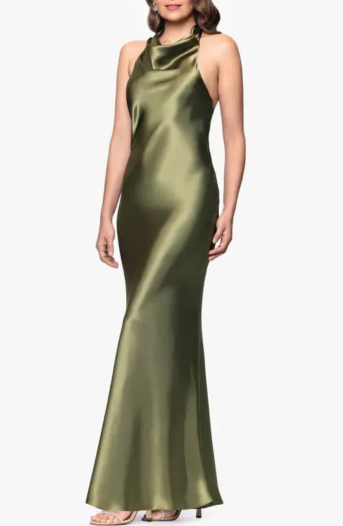 Betsy & Adam Halter Charmeuse Gown