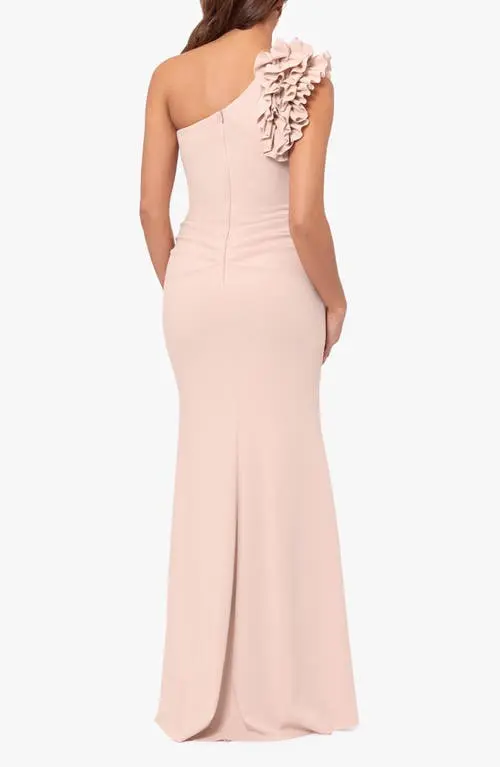 XSCAPE EVENINGS Ruffle One-shoulder Scuba Crepe Gown - Blush