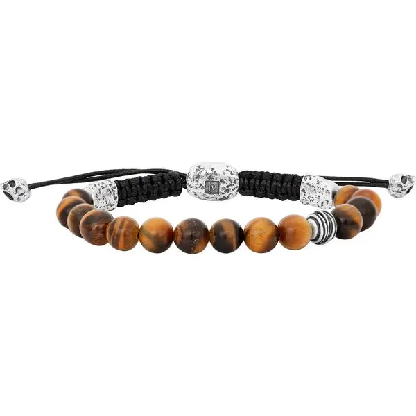 John Varvatos Tiger's Eye Beaded Slider Bracelet - Silver