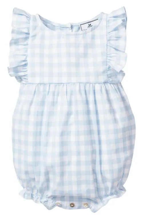 PETITE PLUME Gingham Ruffle Trim One-piece Pajamas - Blue