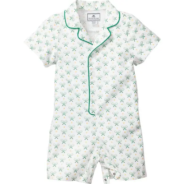 PETITE PLUME Piped Cotton Blend One-piece Pajamas - Green
