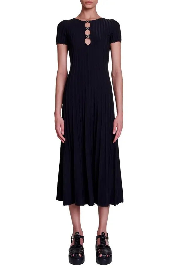 slim fit dress slacks Fit & Flare Raised Linear Stitch Midi Dress Dark Ivy/Black / XXL