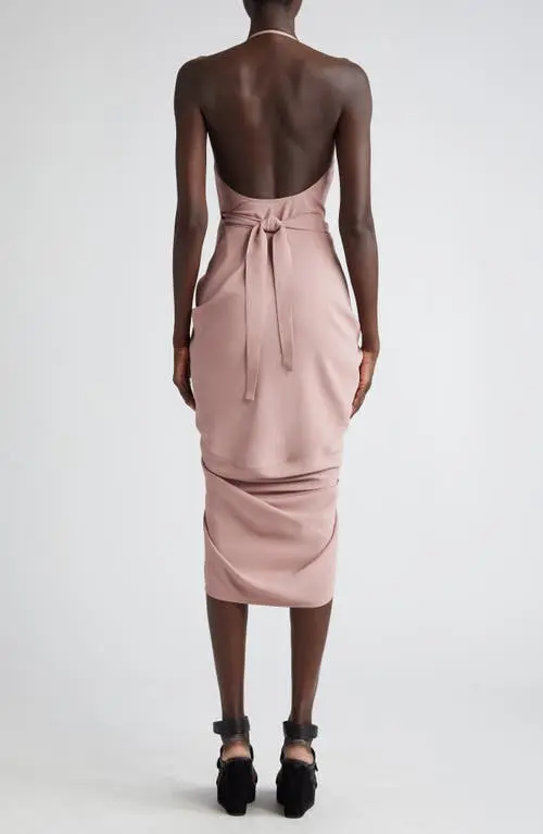 Rick Owens Laura Drape Front Halter Midi Dress In Dusty Pink - 75% Off |  Editorialist
