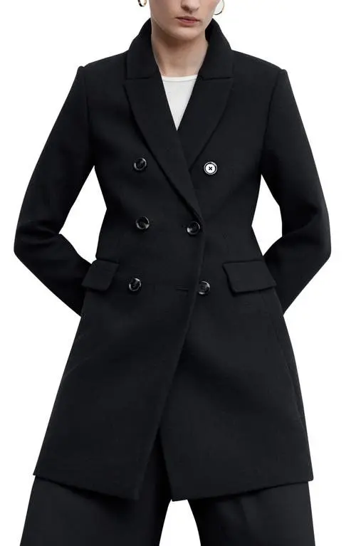 Mango Double-breasted Coat - Black