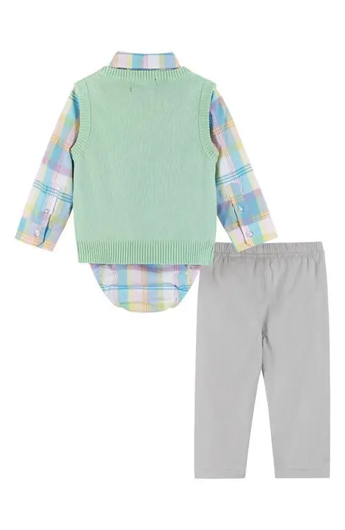 Andy & Evan Plaid Bodysuit And Sweater Vest Set - Light Green Plaid