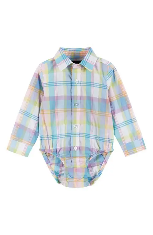 Andy & Evan Plaid Bodysuit And Sweater Vest Set - Light Green Plaid