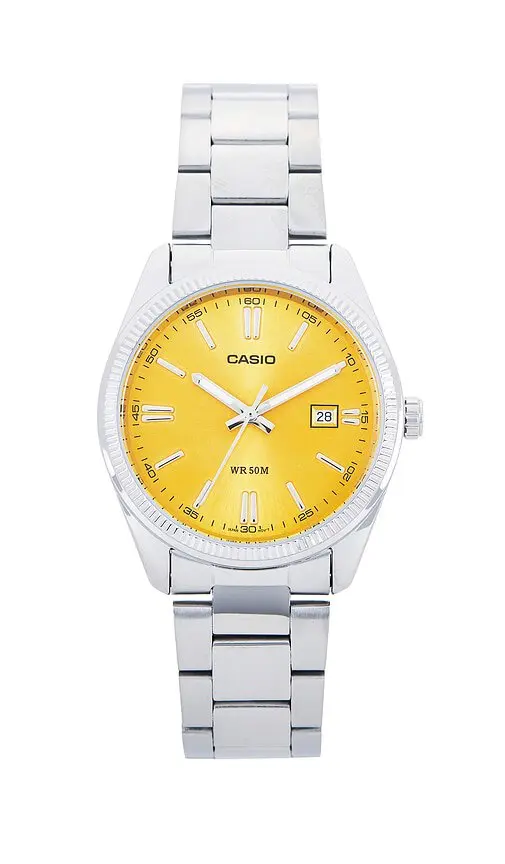 Casio Analog Watch - Silver & Yellow