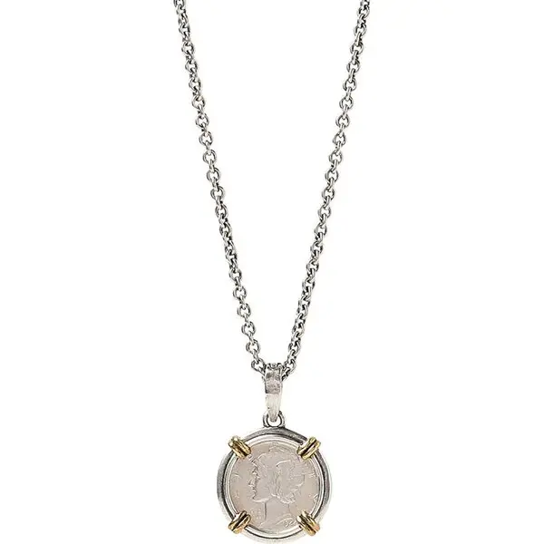 John Varvatos Mercury Coin Pendant Necklace - Brass Silver
