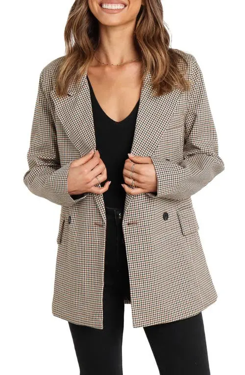 PETAL & PUP Juliette Check Double Breasted Blazer - Brown
