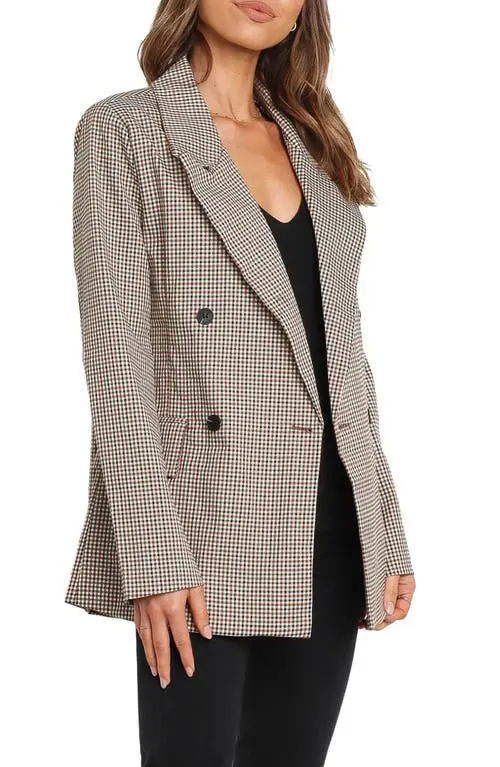PETAL & PUP Juliette Check Double Breasted Blazer - Brown