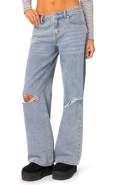 EDIKTED Debbie Ripped Wide Leg Jeans - Light-blue