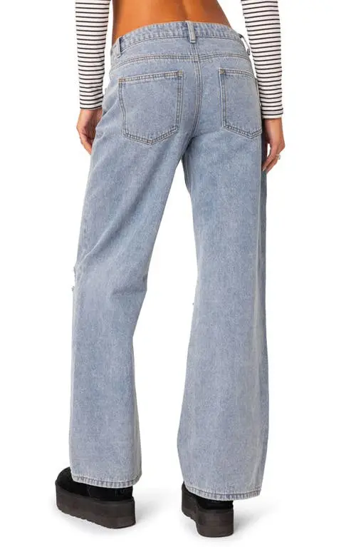 EDIKTED Debbie Ripped Wide Leg Jeans - Light-blue