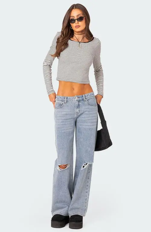 EDIKTED Debbie Ripped Wide Leg Jeans - Light-blue