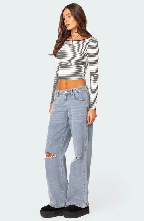 EDIKTED Debbie Ripped Wide Leg Jeans - Light-blue