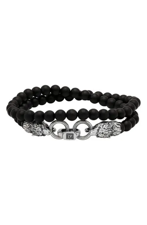 John Varvatos Wolf Beaded Onyx Wrap Bracelet - Silver