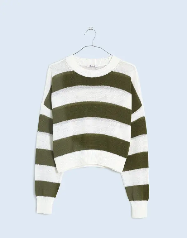 Madewell Mw Loose-knit Striped Crewneck Sweater - Bright Ivory