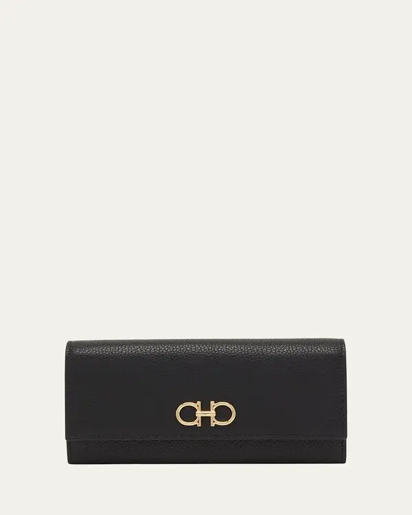 FERRAGAMO Gancino Flap Leather Wallet On Chain - Nero