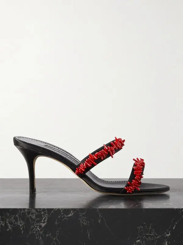 Manolo Blahnik Clorettenu 70 Bead-embellished Satin Sandals