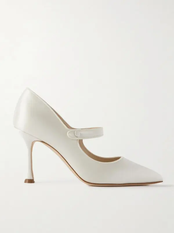 Manolo Blahnik Campari Bridal 90 Grosgrain-trimmed Satin Mary Jane Pumps - Neutrals