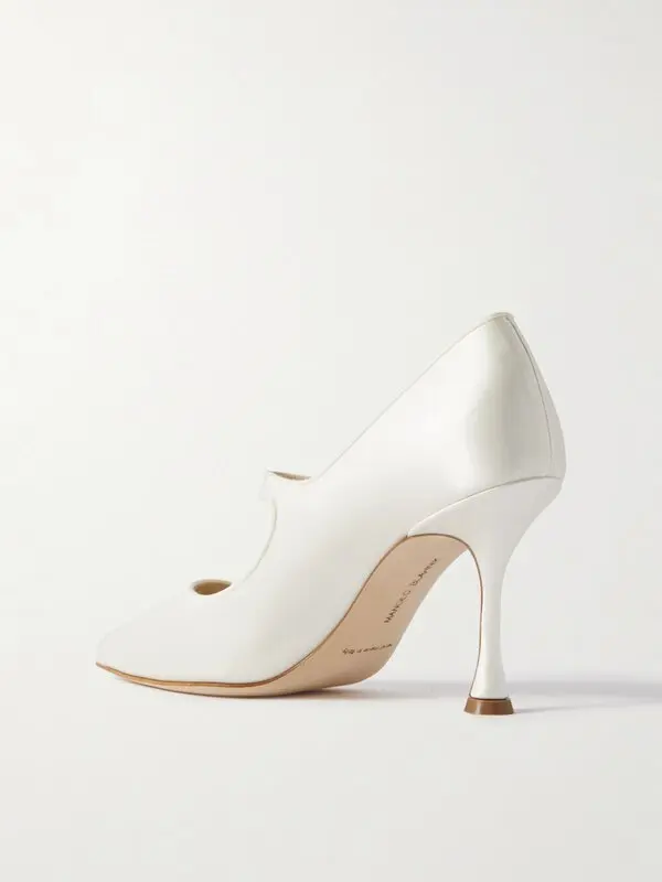 Manolo Blahnik Campari Bridal 90 Grosgrain-trimmed Satin Mary Jane Pumps - Neutrals