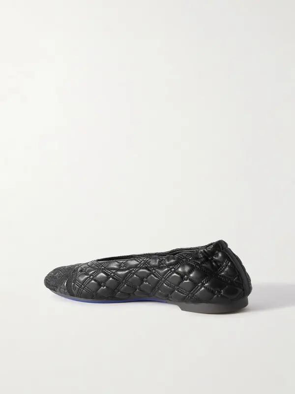 Burberry Embroidered Quilted Leather Ballet Flats - Black