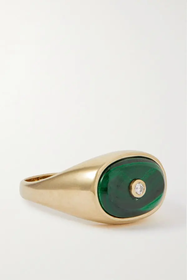 Pascale Monvoisin Orso 9-karat Gold, Malachite And Diamond Signet Ring - Green