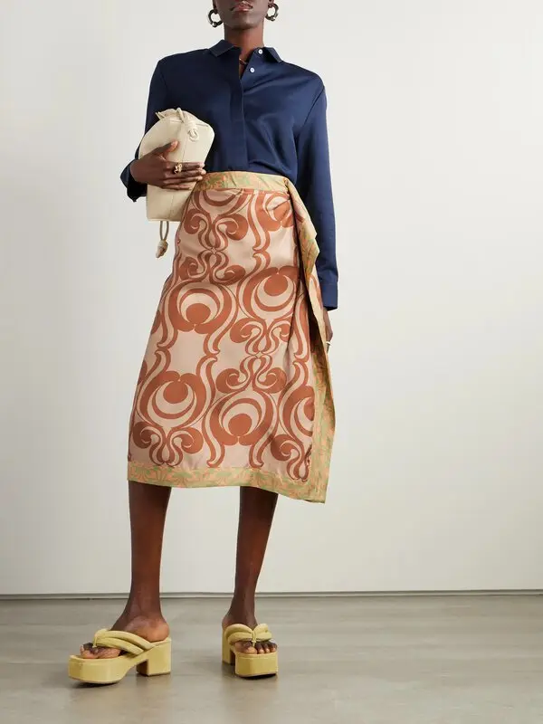 Dries Van Noten Printed Silk-twill Midi Wrap Skirt