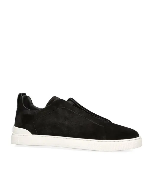 Zegna Suede Triple Stitch Sneakers - Black