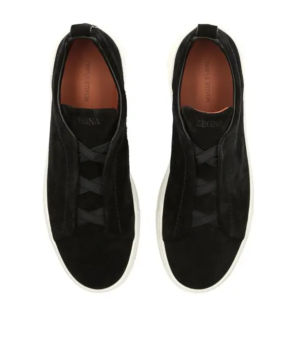 Zegna Suede Triple Stitch Sneakers - Black