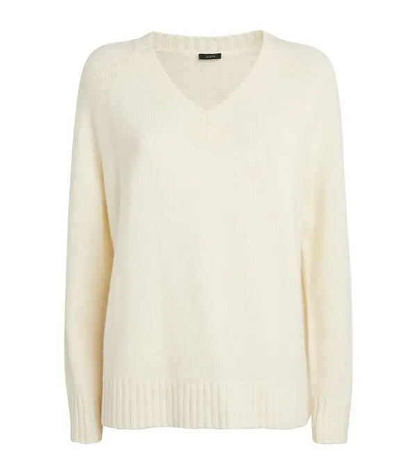 JOSEPH Open Cashmere V-neck Sweater - Ivory