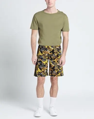 Versace Denim Shorts With Signature Print - Black