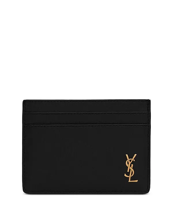 Saint Laurent Tiny Cassandre Card Case In Grained Leather - Black Grain Leather/gold
