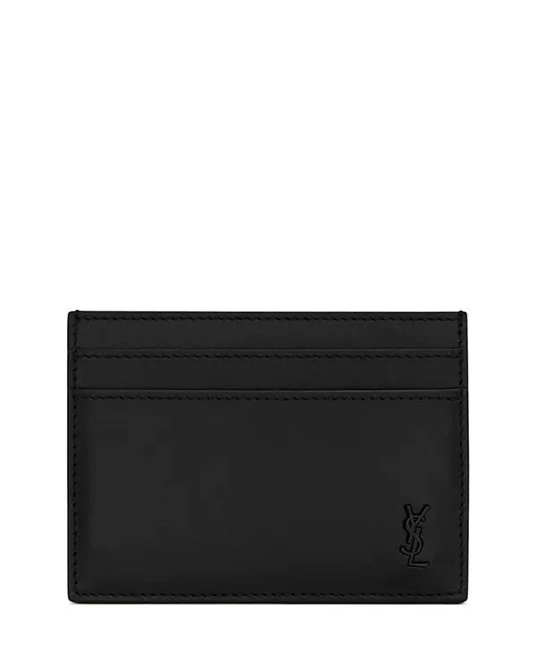 Saint Laurent Tiny Cassandre Card Case In Grained Leather - Black