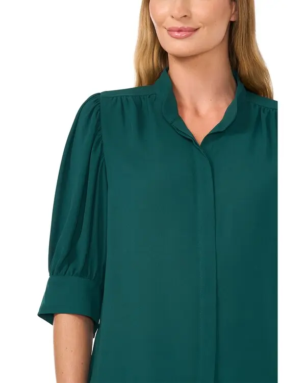 CECE DUPRAZ Open Collar Top With Puff Sleeves - Dark Forest