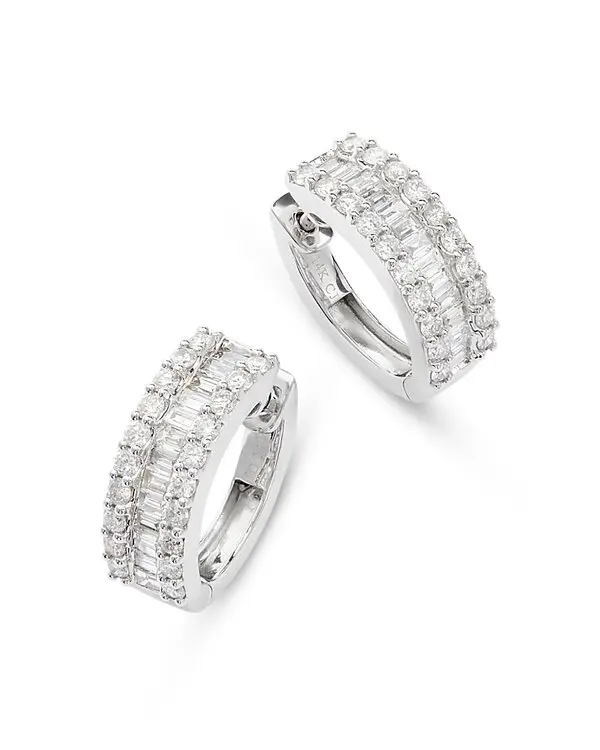 Bloomingdale'S Diamond Baguette And Round Huggie Hoop Earrings - White