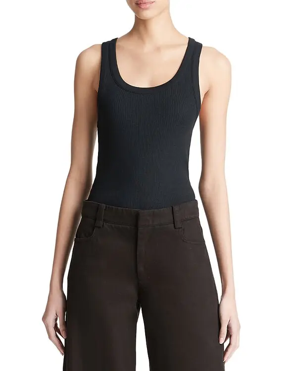 Vince Ribbed Scoop Neck Tank - Black