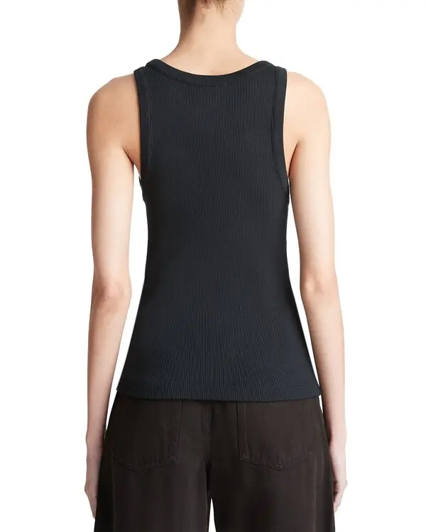 Vince Ribbed Scoop Neck Tank - Black